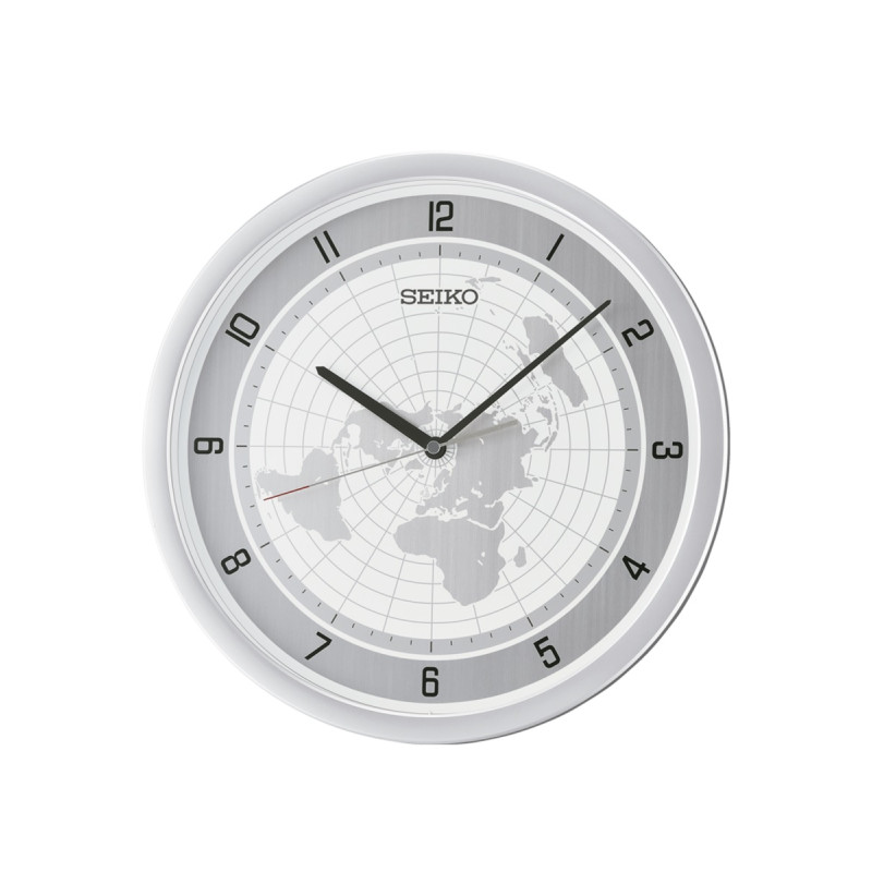 Reloj Seiko redondo plateado de pared mapa del mundo en esfera ...